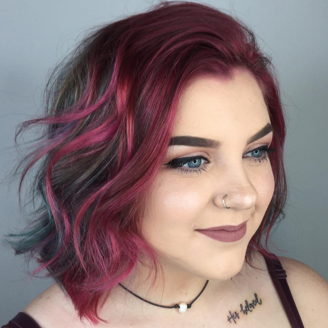 Colorful Short Shag Hairstyles for Round Faces