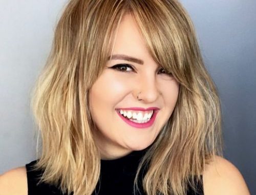 Soft Lob with Long Side Bangs Hairstyles for Round Faces